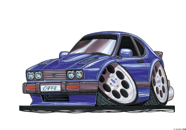 Ford Capri Bleue - Caricature Auto Moto
