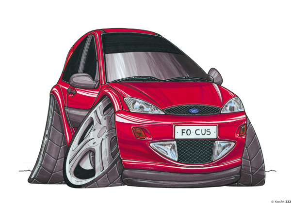 Ford Focus Rouge - Caricature Auto Moto