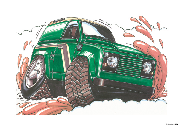 Land Rover Defender Vert - Caricature Auto Moto