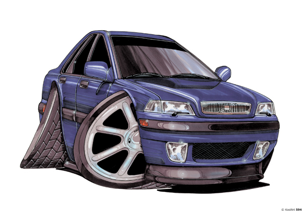 Volvo S40 Bleue - Caricature Auto Moto