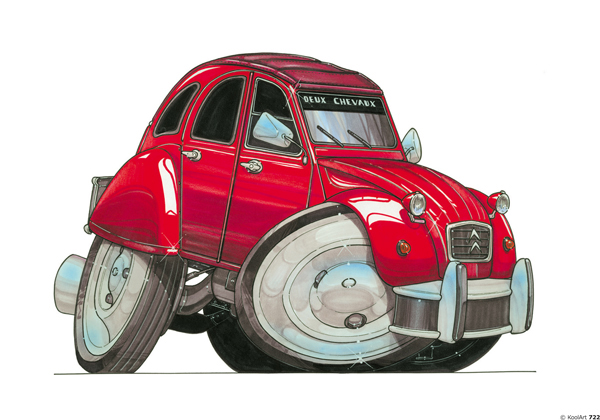 Citroen 2 CV Rouge - Caricature Auto Moto