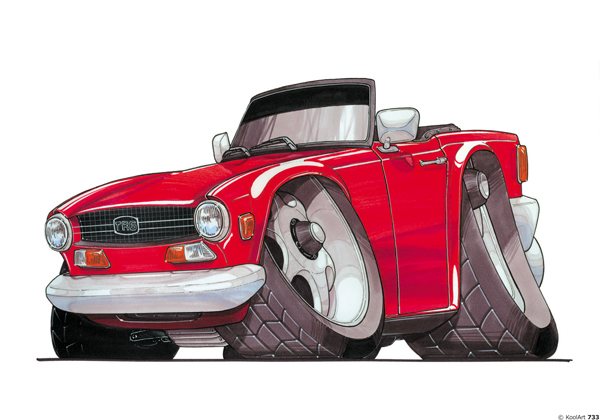 Triumph TR6 Rouge - Caricature Auto Moto