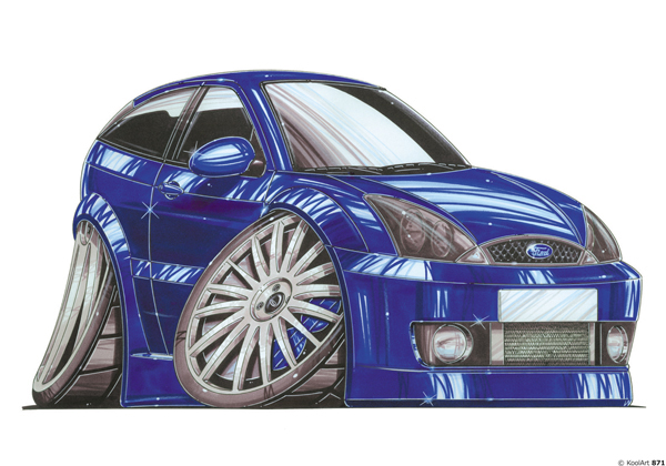 Ford Focus Bleue - Caricature Auto Moto