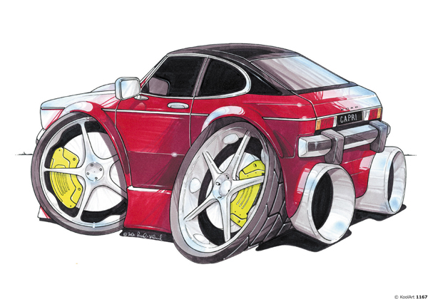 Ford Capri Rouge - Caricature Auto Moto