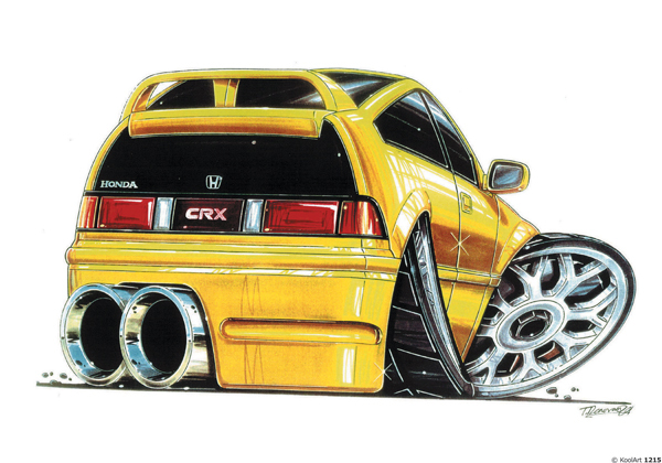 Honda Civic CRX Jaune - Caricature Auto Moto