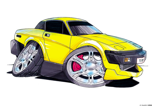 Triumph TR7 Jaune - Caricature Auto Moto