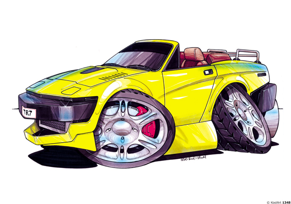 Triumph TR7 Cabriolet Jaune - Caricature Auto Moto
