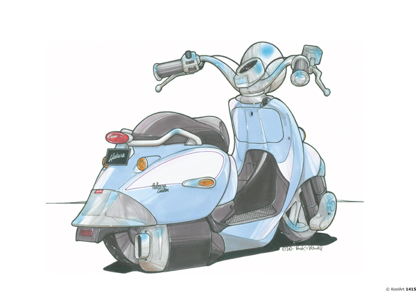 Aprilia Scooter Custom Bleu - Caricature Auto Moto