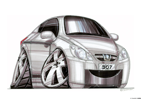 Peugeot 307 Grise - Caricature Auto Moto