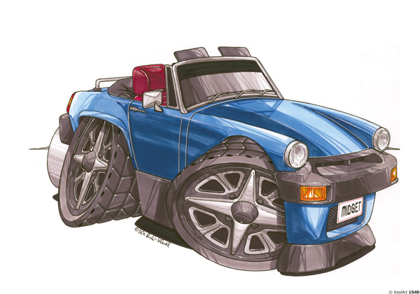 MG Midget Bleue - Caricature Auto Moto