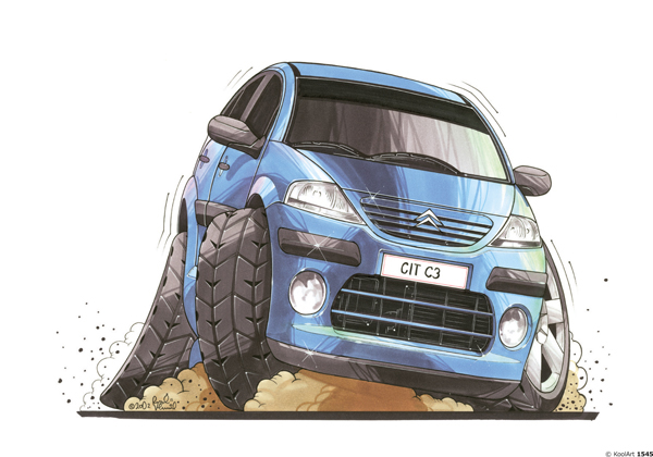 Citroen C3 Bleue - Caricature Auto Moto