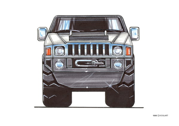 Hummer H2 Gris Face - Caricature Auto Moto