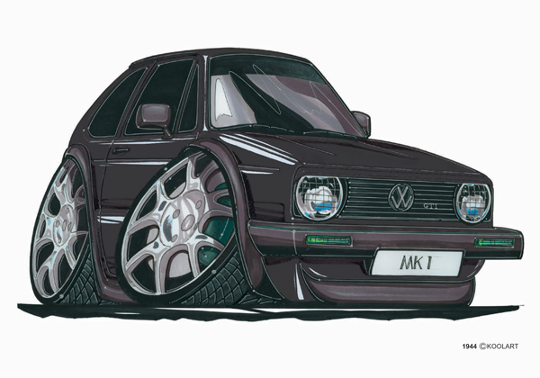 Volkswagen Golf GTI Noire - Caricature Auto Moto