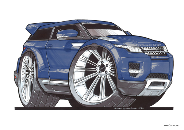 Range Evoque Bleu - Caricature Auto Moto