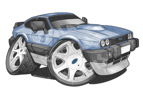 Ford Capri Bleue - Caricature Auto Moto